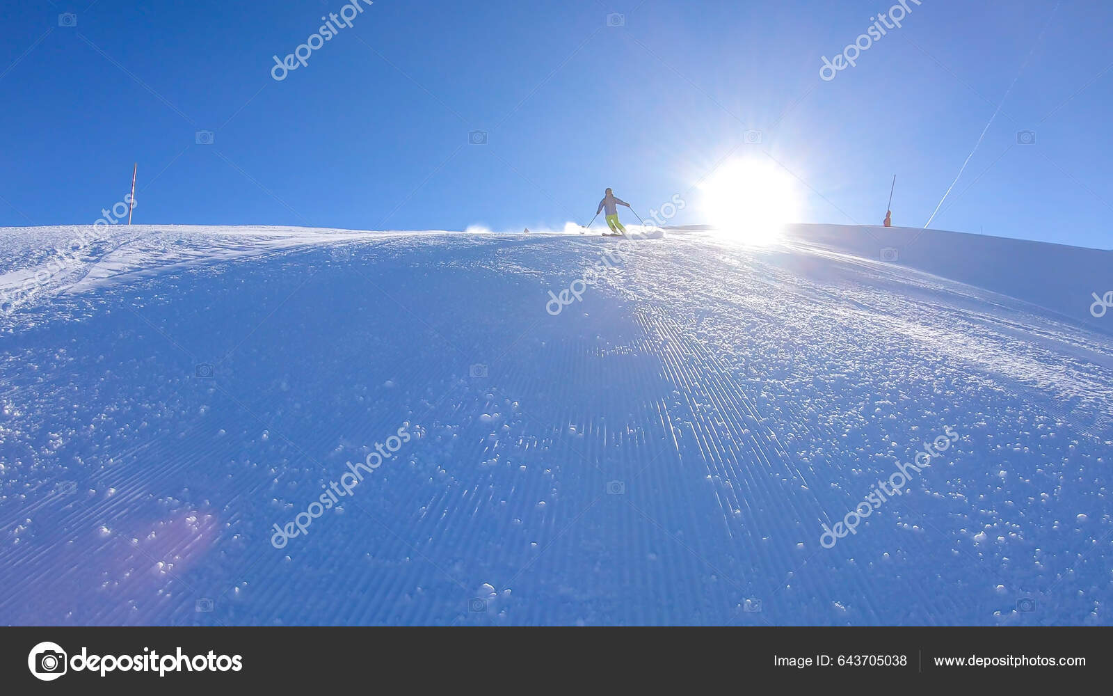 Skier Going Slope Goldeck Austria Perfectly Groomed Slopes Crispy Snow ...