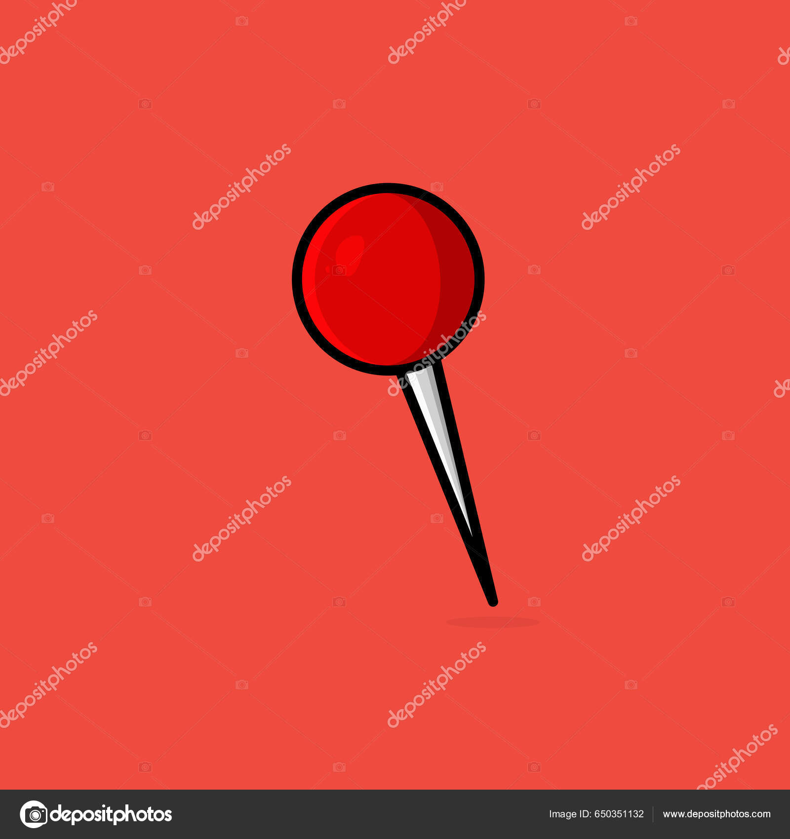 Red Cartoonish Thumbtack Pin Isolated Red Background Vector ...