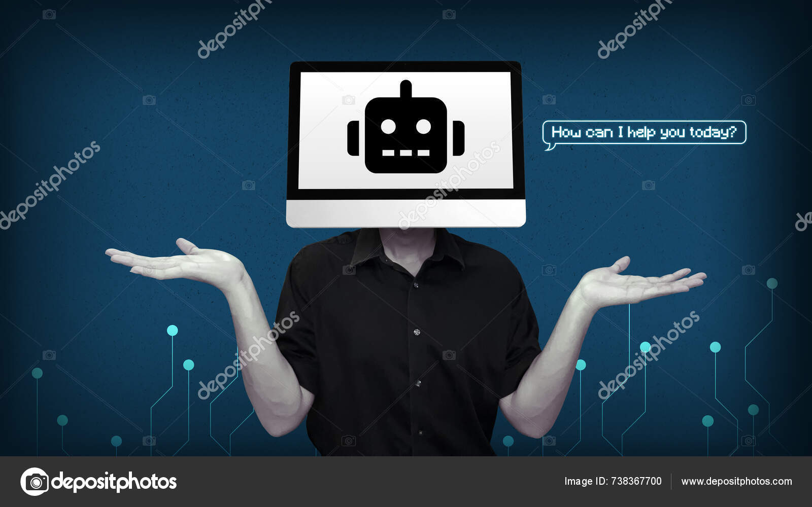 Chatbot Personal Virtual Assistant Human Form Collage Concept Blue ...