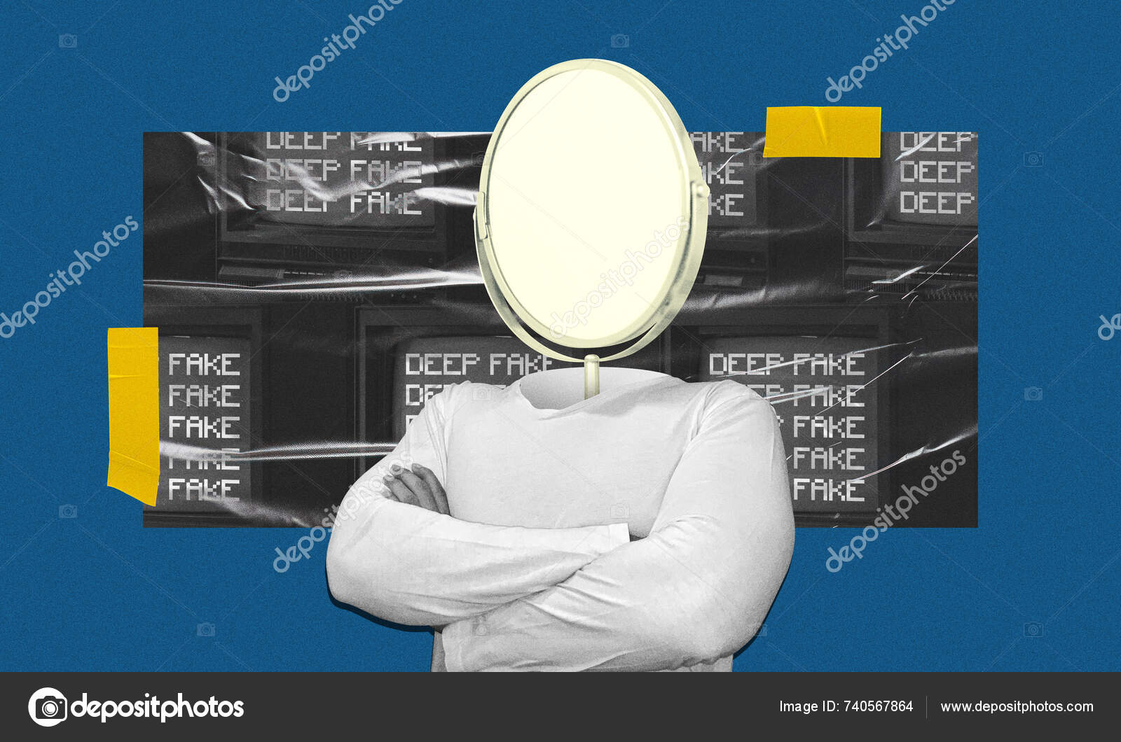 Face Mirroring Using Deep Fake Technology Collage Art Black White ...