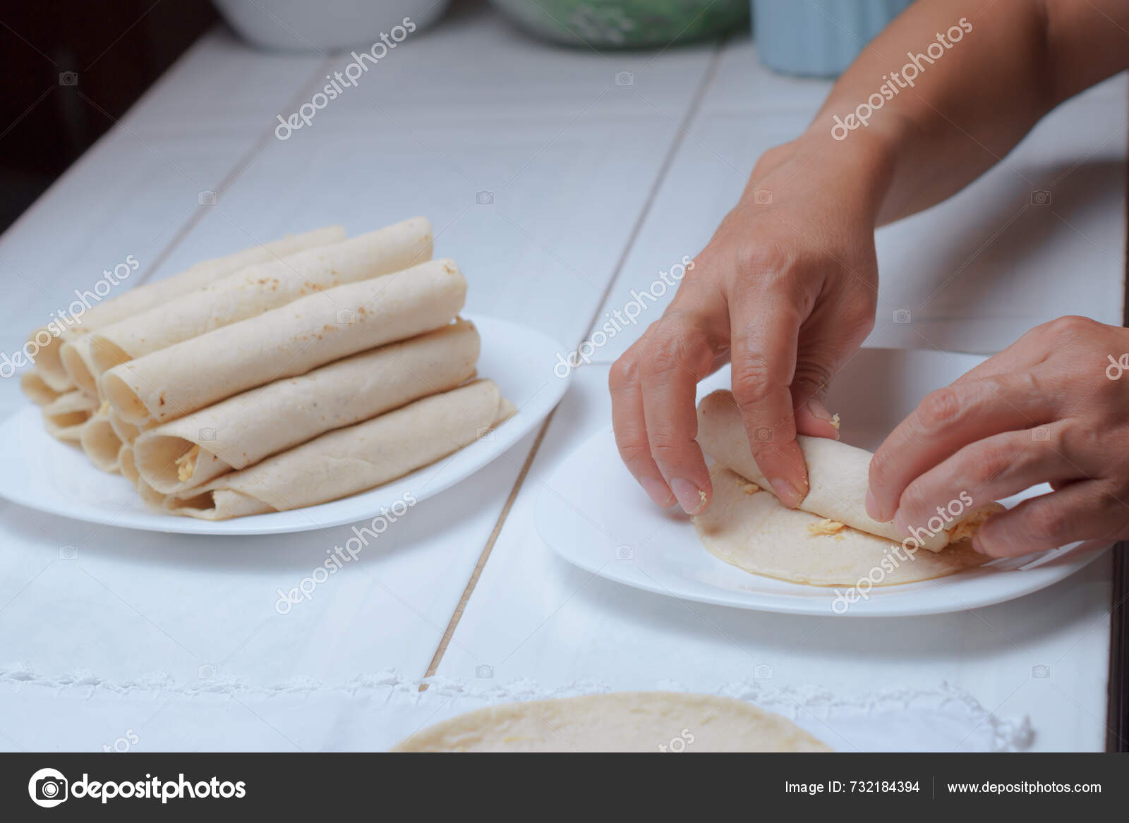Woman Chef Preparing Tacos Her Kitchen Only Her Hands Seen — Stock ...
