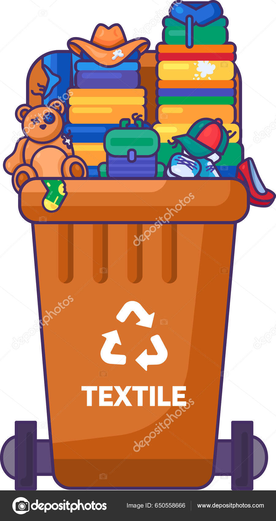 Opened Fulled Container Lid Storing Recycling Sorting Used Household Textile Stock Vector by ...