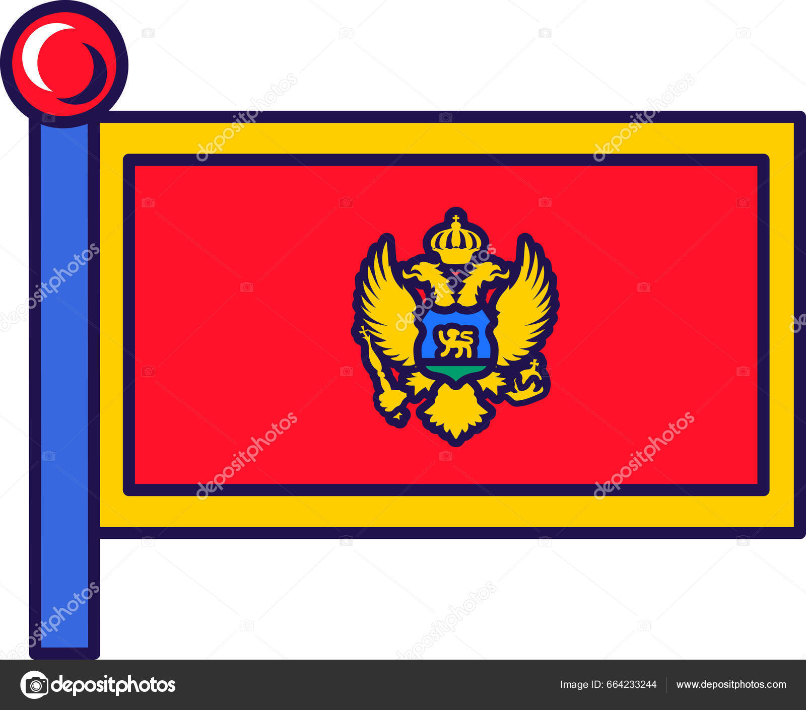 Černá Hora Národní Vlajka Vlajkovém Vektoru Zbrojní Symbol Uprostřed ...