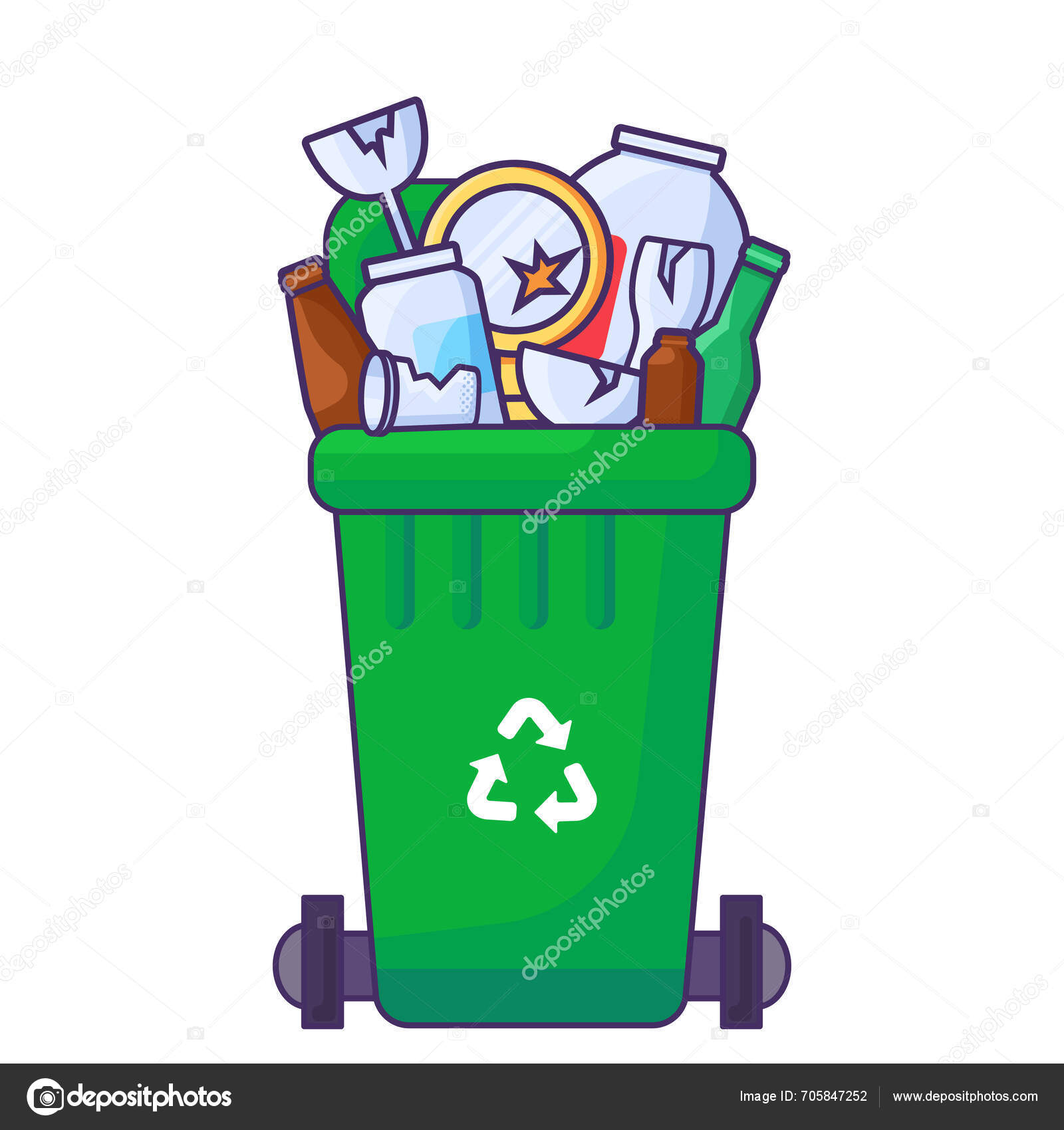 Fulled Opened Lid Container Storing Recycling Sorting Used Household Glass Stock Vector by ...