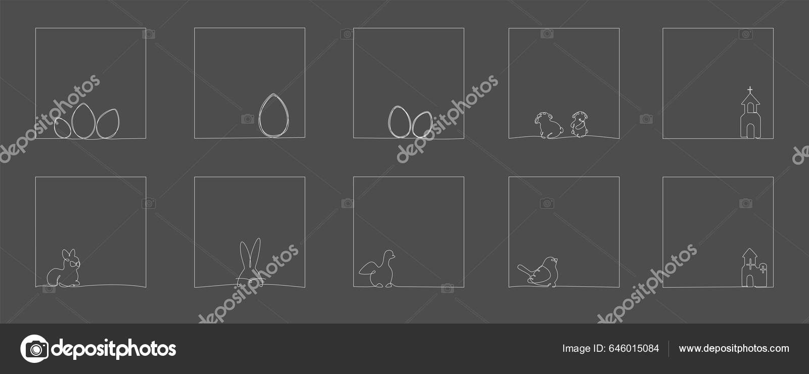 Easter Continuous One Line Hand Drawing Frames Pack Vector Illustration ...