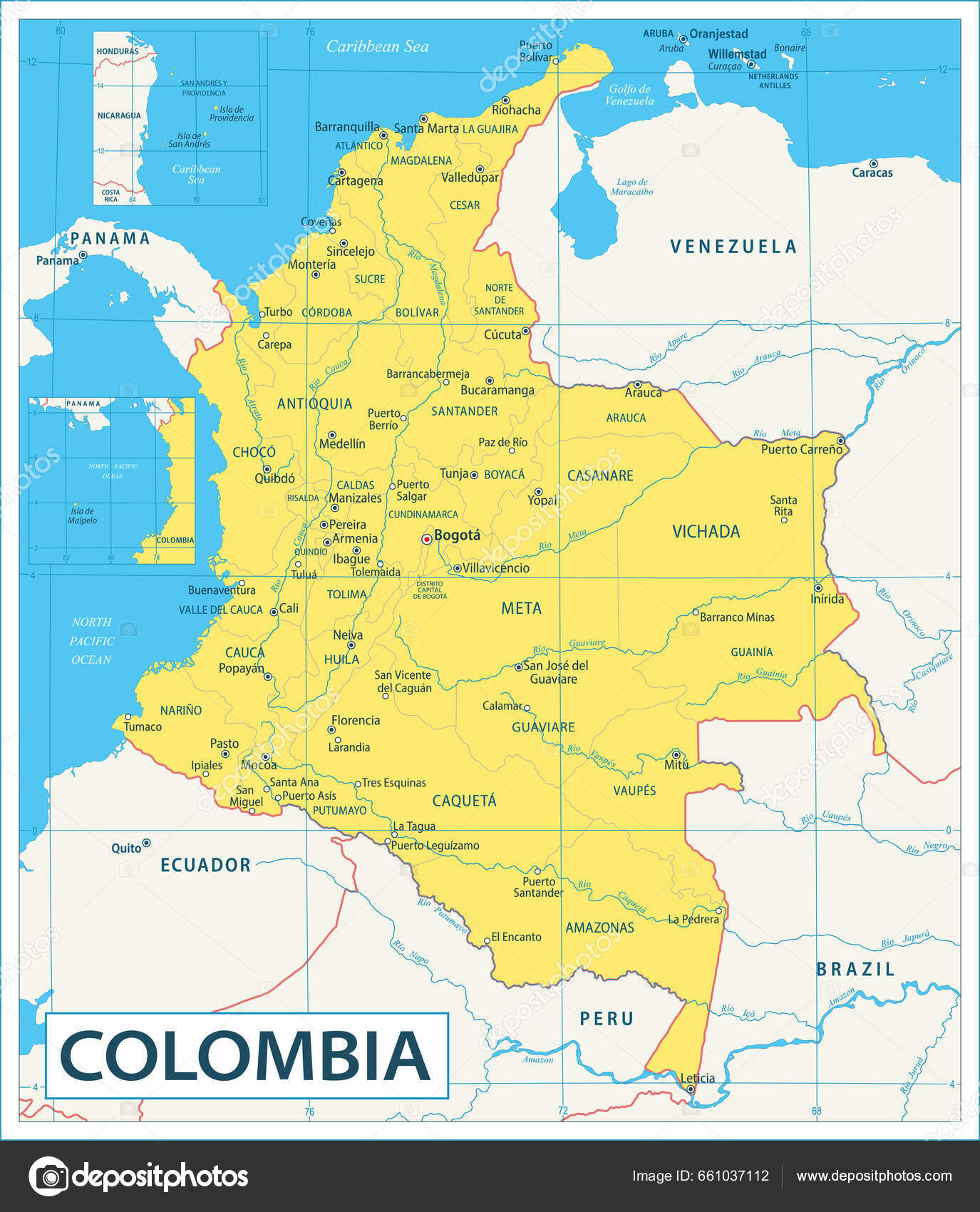 Mapa Colombia Imagen Vectorial Altamente Detallada Vector de stock por ...