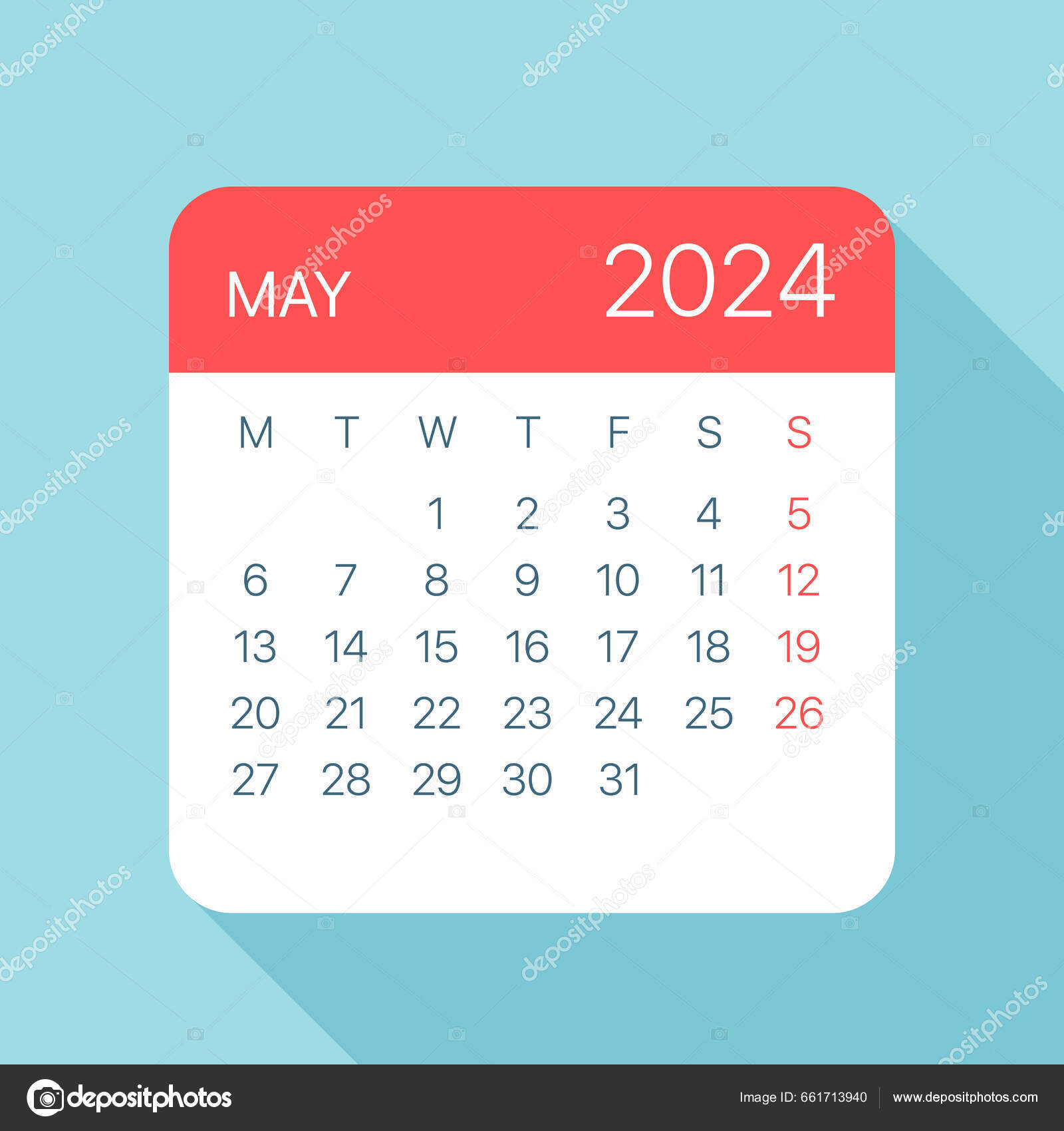 Mayo 2024 Hoja Calendario Ilustración Vectorial Vector de stock ...