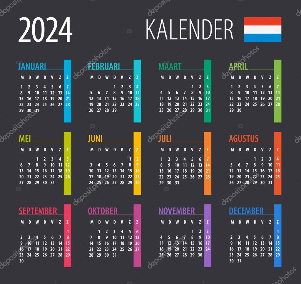 2024 Calendario Ilustración Vectorial Plantilla Prepárate Versión ...