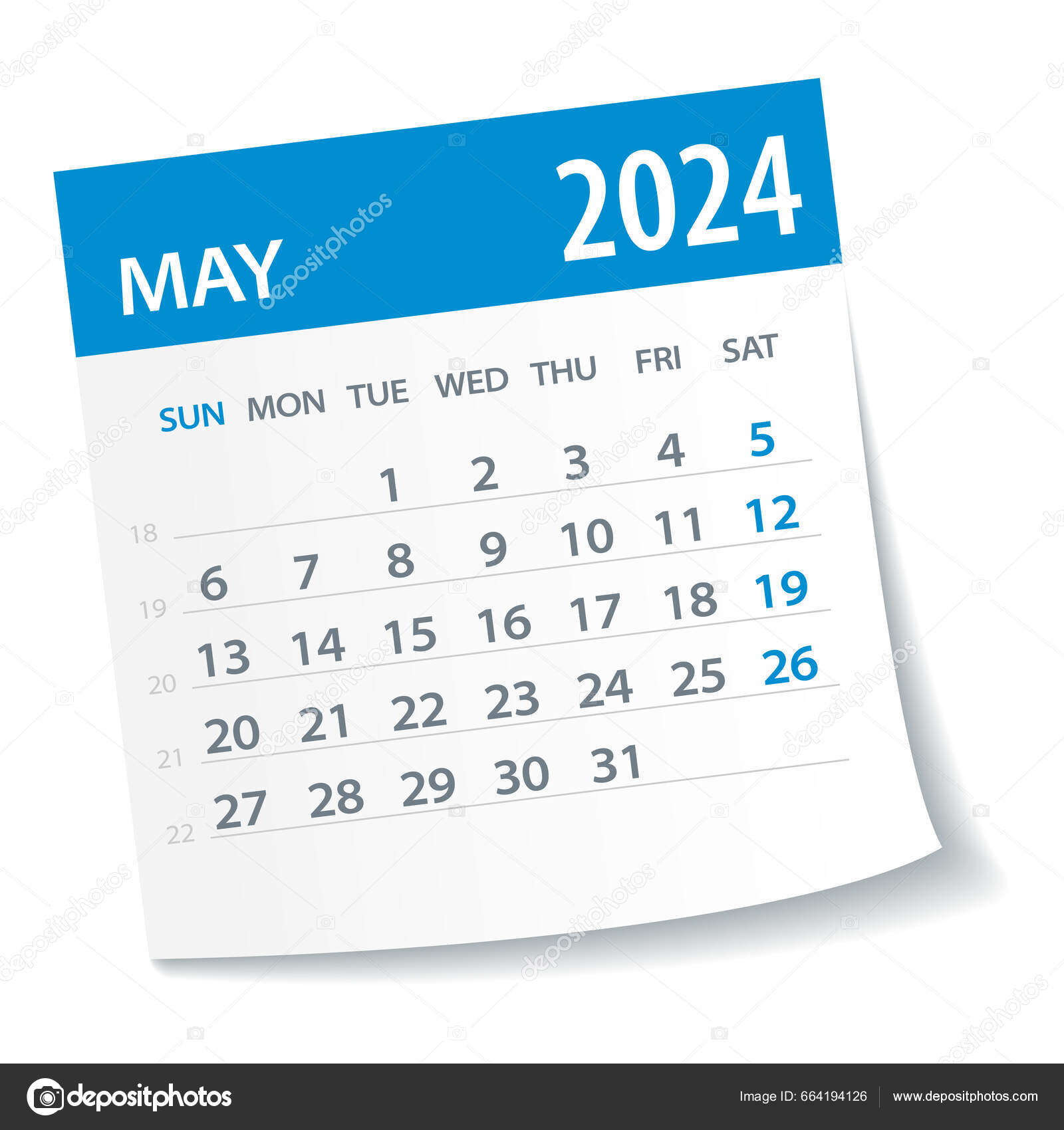 Mayo 2024 Hoja Calendario Semana Comienza Lunes Ilustración Vectorial ...