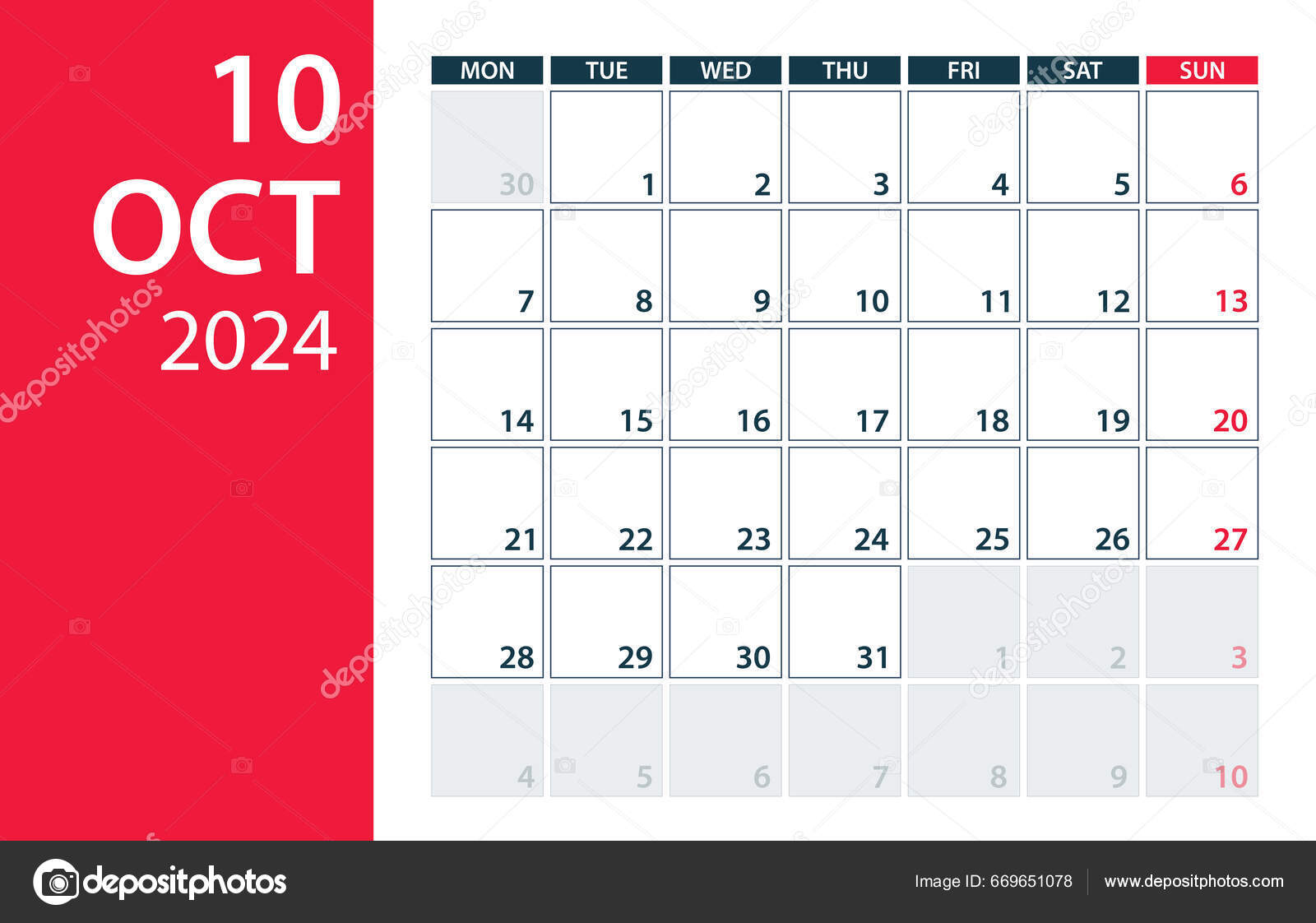 Calendario Planificador De Octubre De 2024