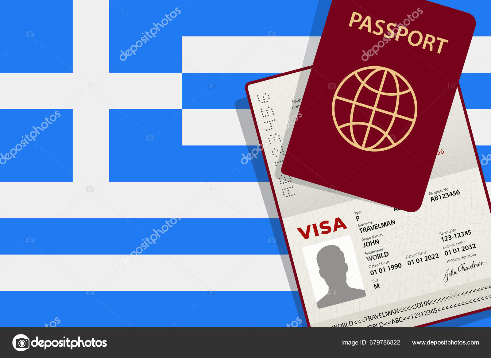 Visa Greece Passport Greek Flag Background Vector Stock Vector by ...