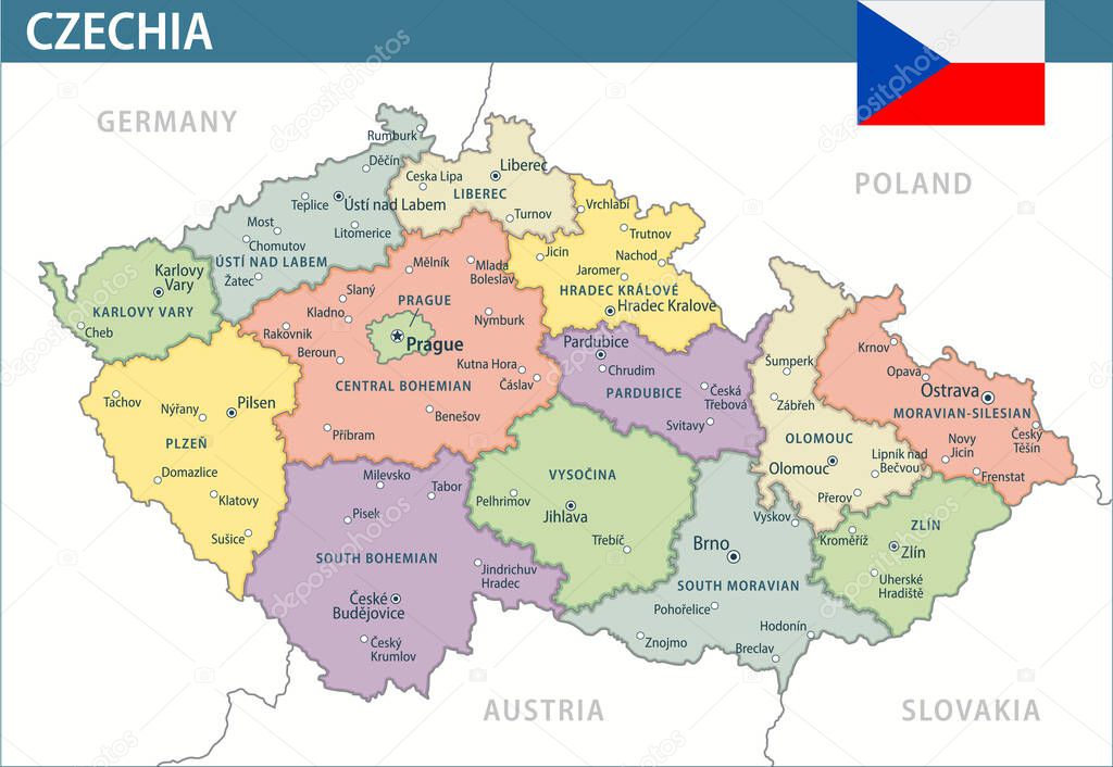 Czechia Map Vector New 2024 Colorful - Mapa político en capas ...