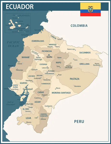 Ecuador mapa Vector Vintage Dark Blue Beige - Personalizable en capas del mapa político de ...