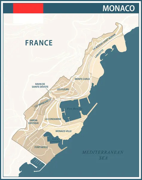 Mapa de Mónaco Vector Vintage Dark Blue Beige - Mapa político en capas ...