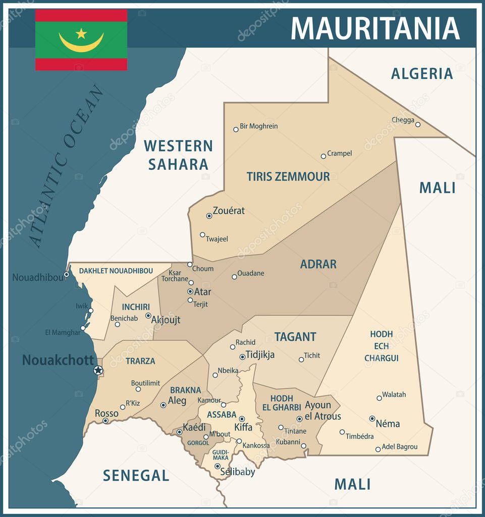 Mauritania mapa Vector Vintage Dark Blue Beige - Personalizable en ...