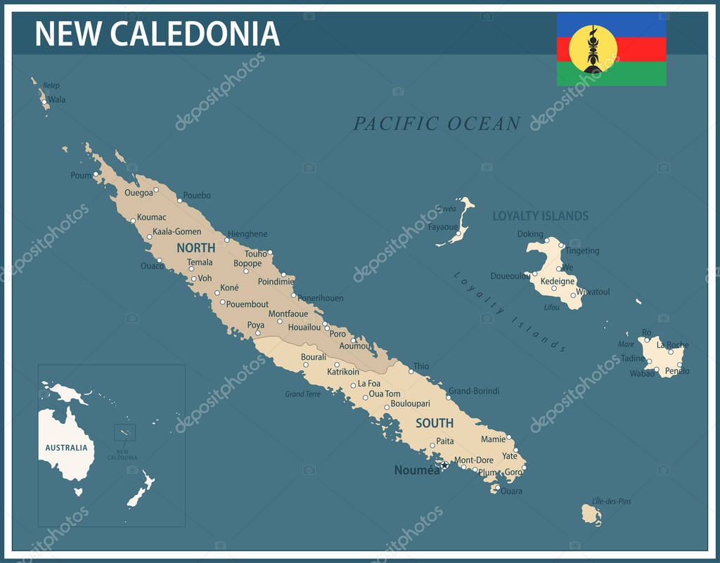 Nueva Caledonia Mapa Vector Vintage Dark Blue Beige - Personalizable en ...