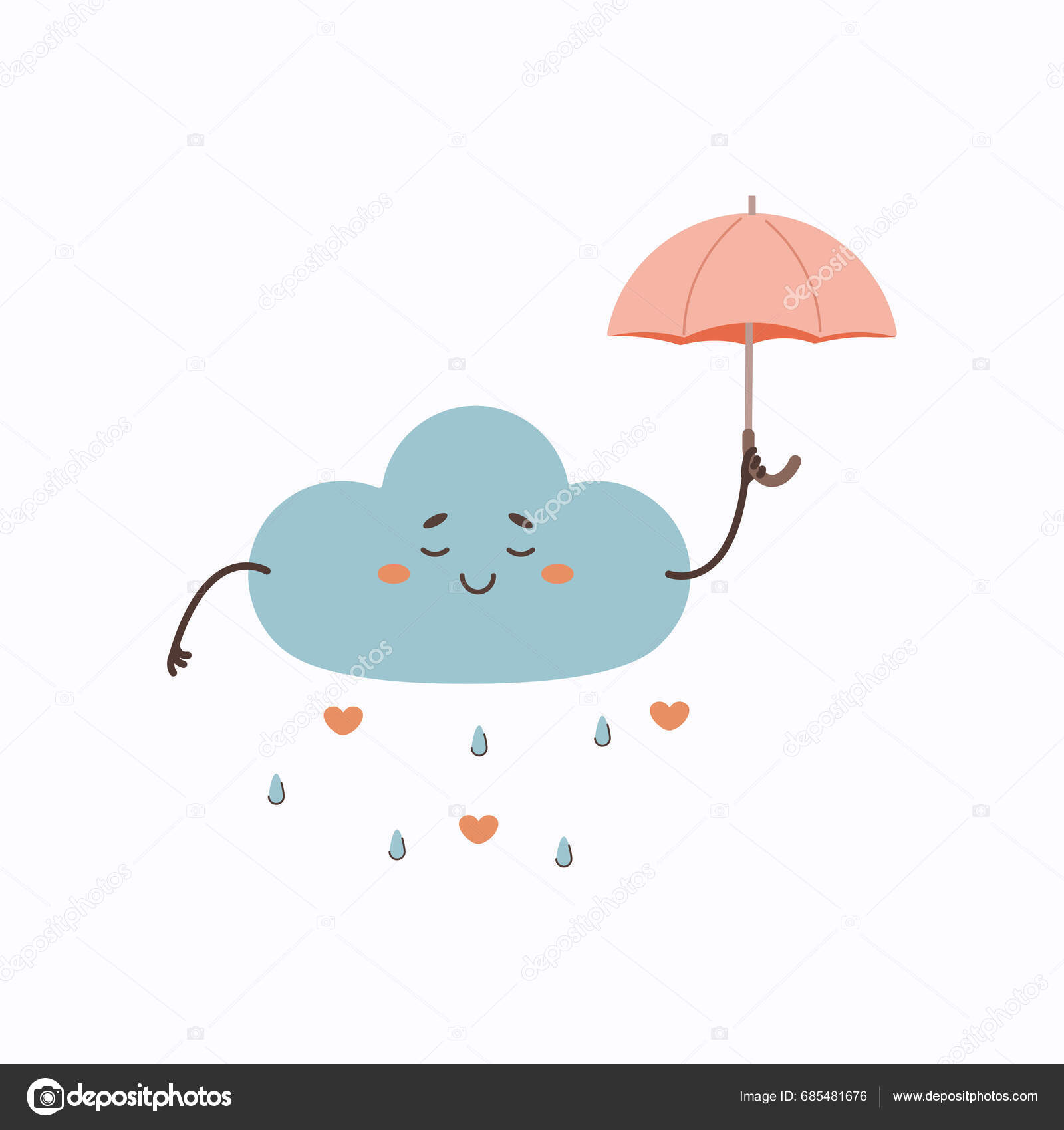 Weather Cartoon Character Cute Rainy Cloud Spring Vector Illustration ...
