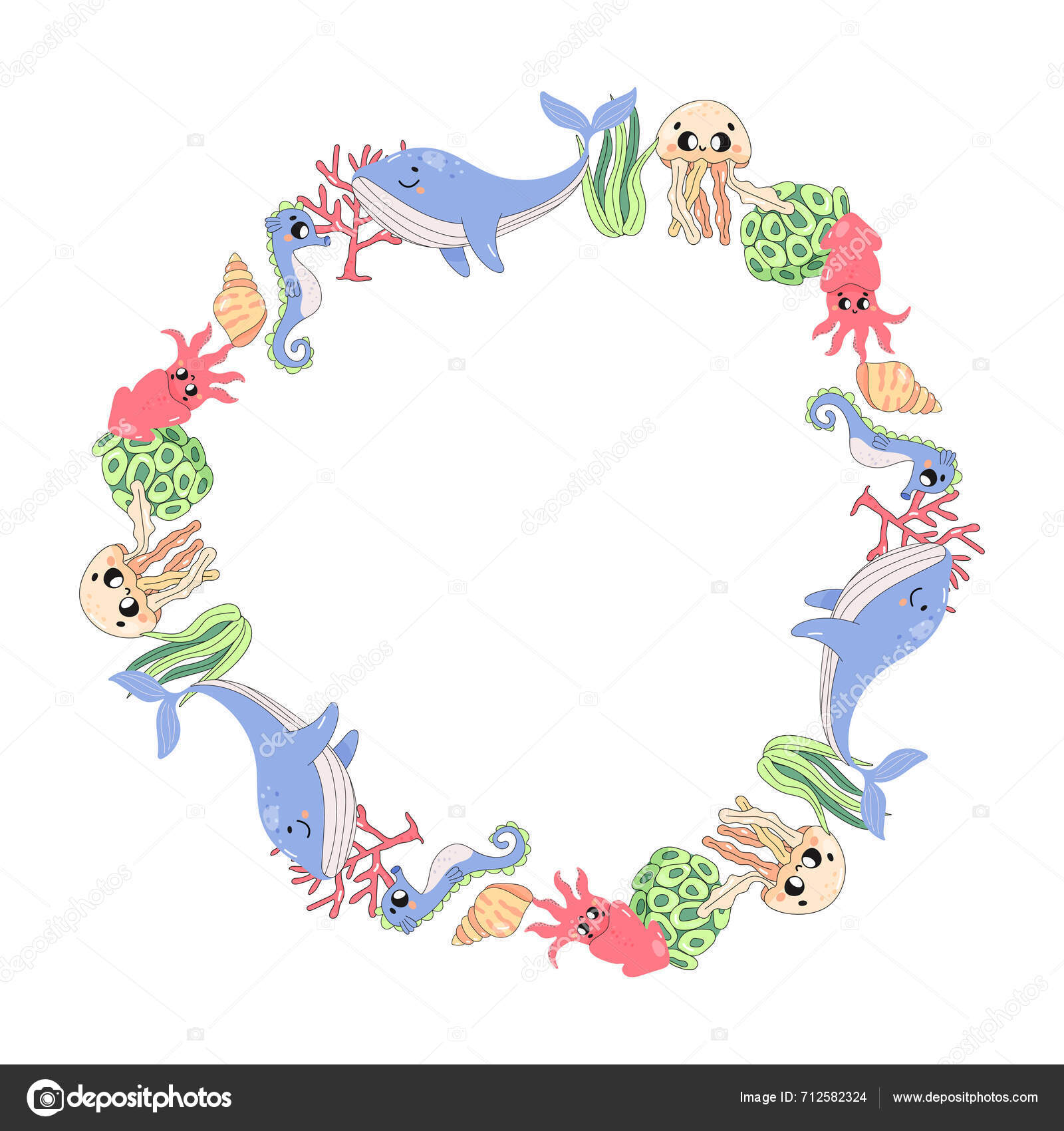 Bingkai Perbatasan Makhluk Laut Ikan Laut Musim Panas Bingkai Bawah ...