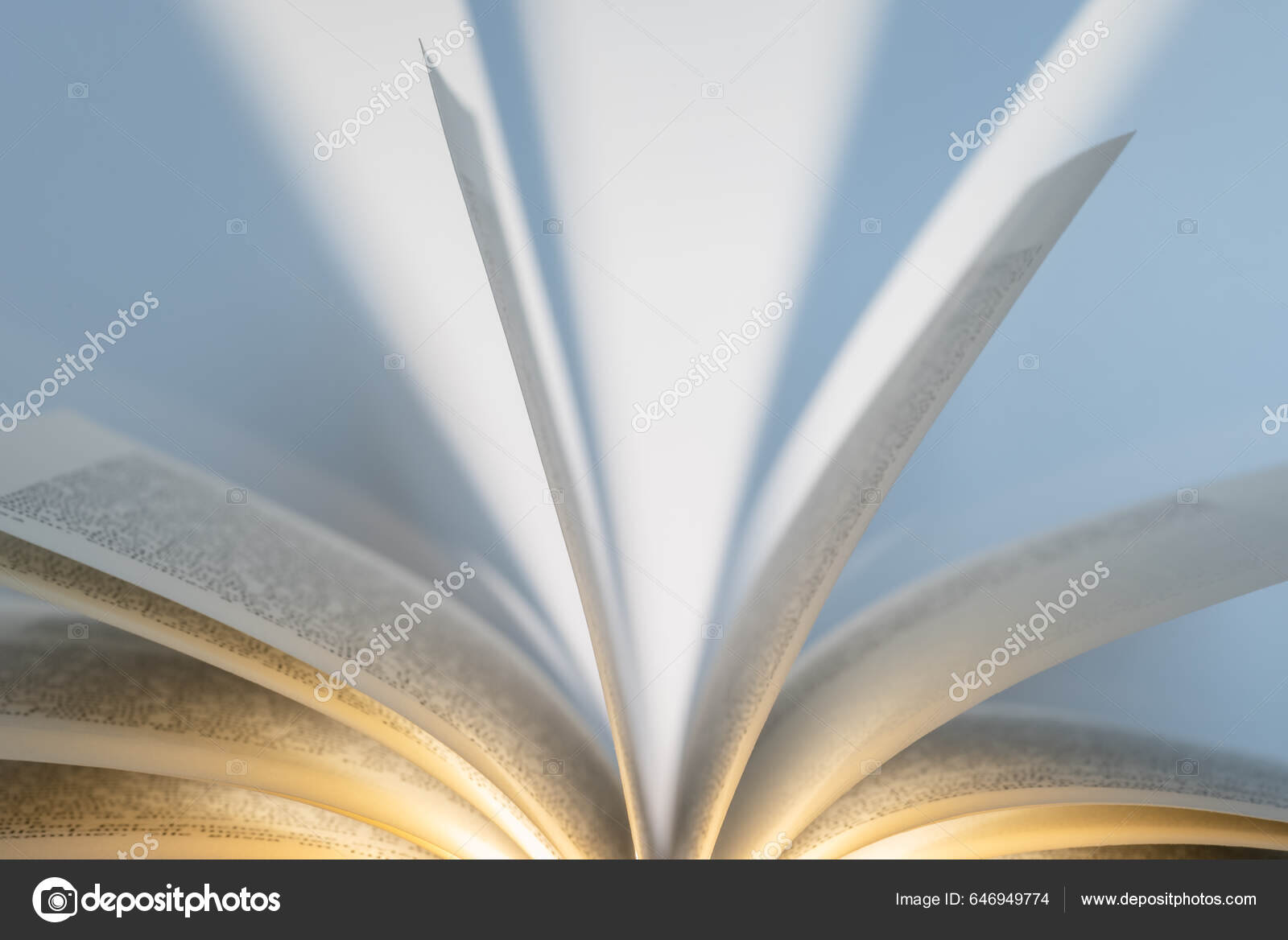 Libro Abierto Con Páginas Luz Foco Sombras Sobre Fondo Blanco — Foto de ...