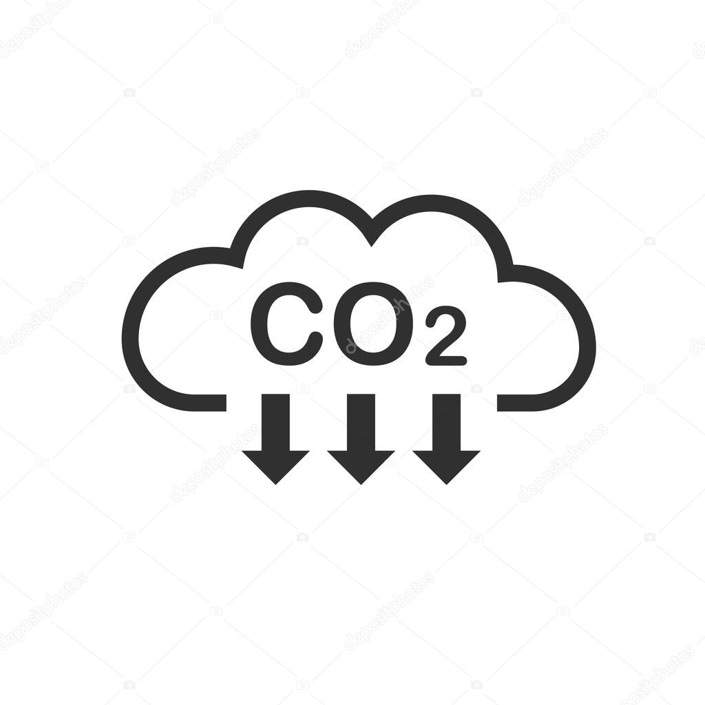 Emisiones de dióxido de carbono. Nube negra e icono de reducción de CO2 ...