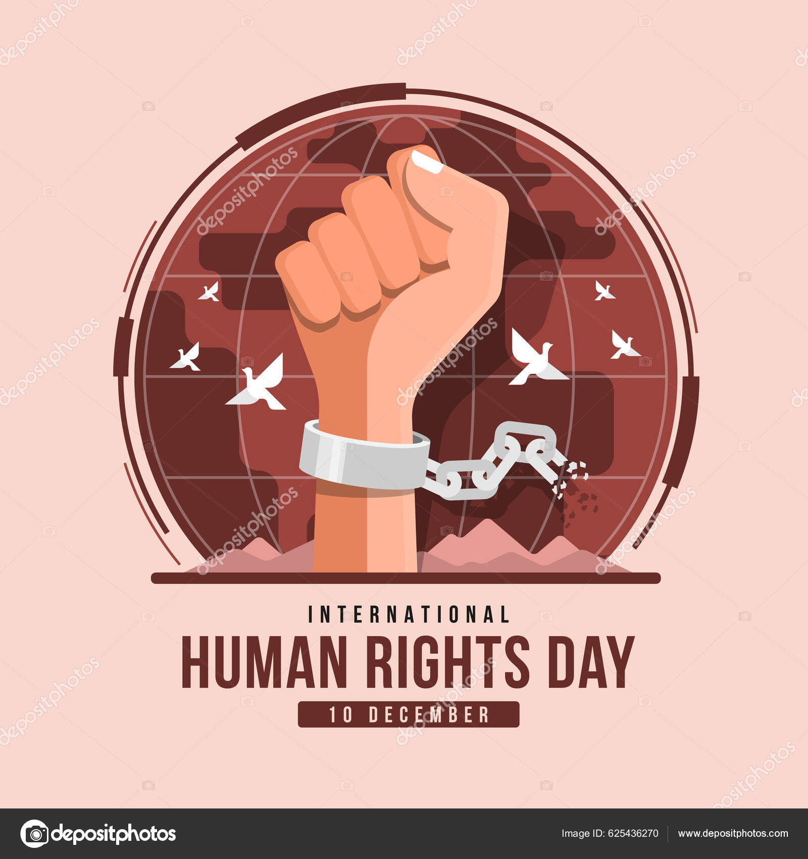Human Rights Day Hands Raised Chains Broken White Bird Flying Stock ...