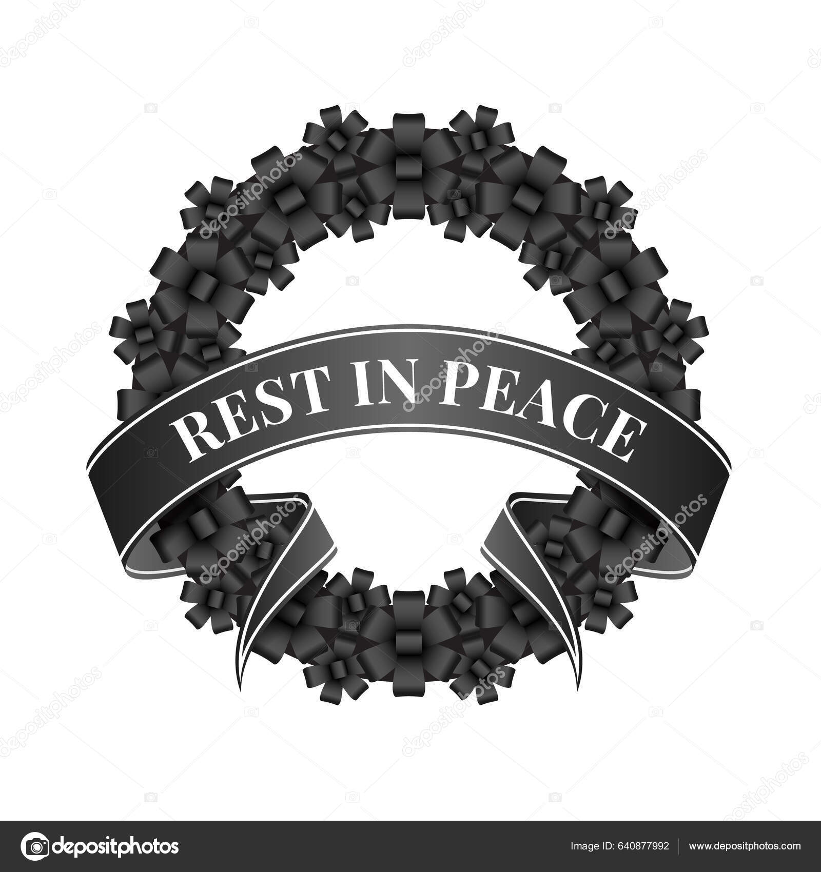 Black Funeral Wreath Rest Peace Label Ribbon Roll Vector Design Stock ...
