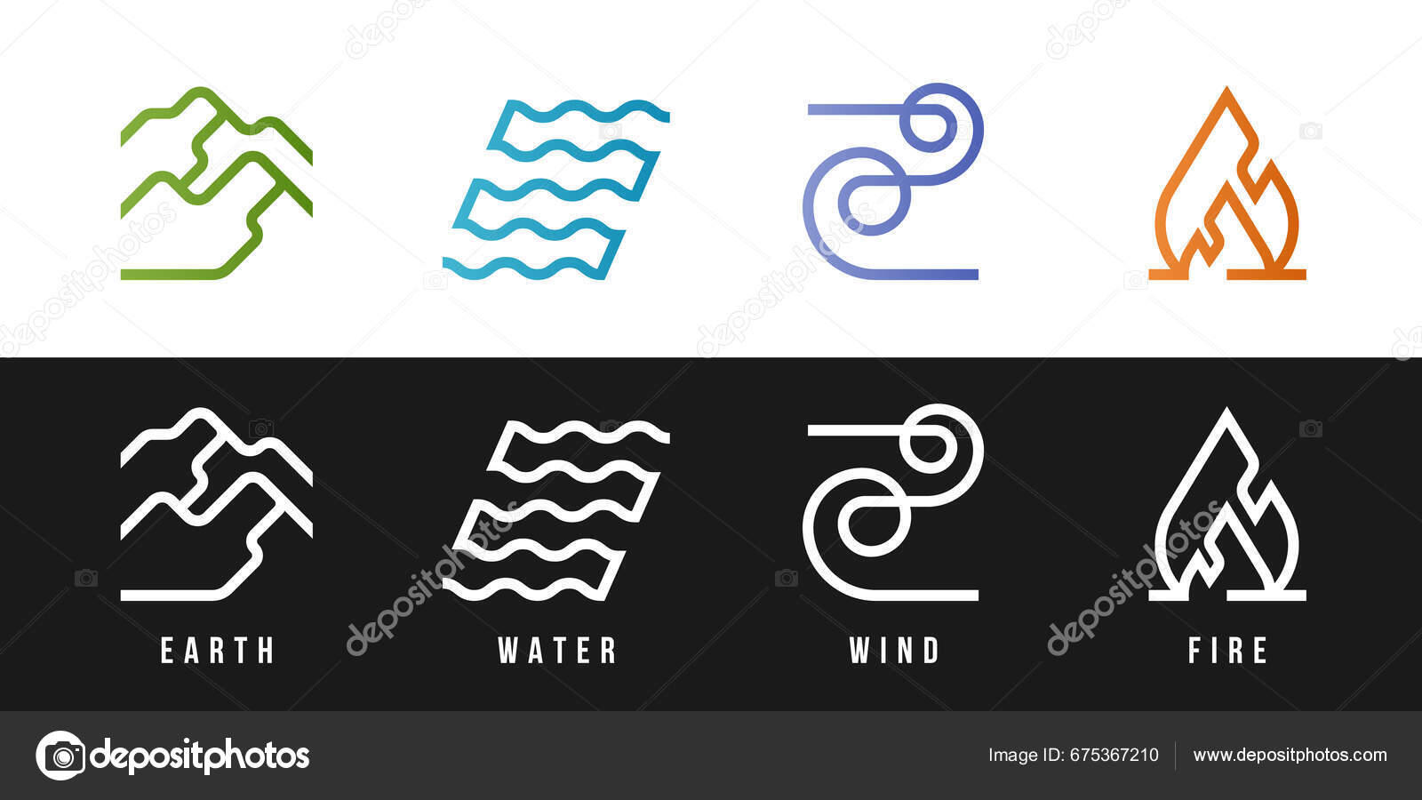 Elementos Colección Símbolos Naturaleza Tierra Agua Viento Fuego Con ...