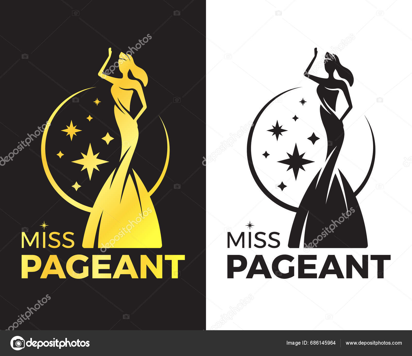 Miss Pageant Logo Black Gold Tone Beauty Queen Pageant Standing Stock ...