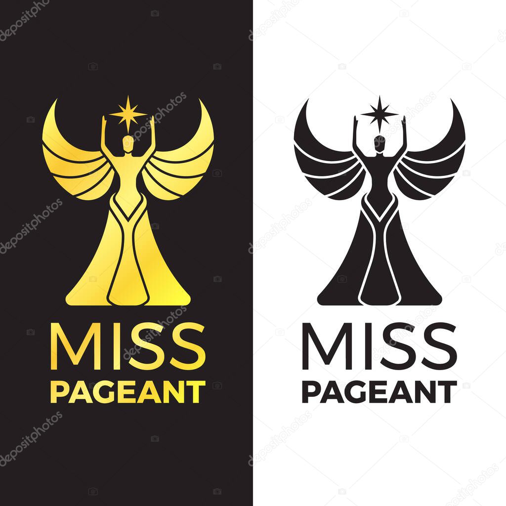 Logotipo Miss Concurso Tono Negro Dorado Las Pelucas Pelucas Del Vector ...