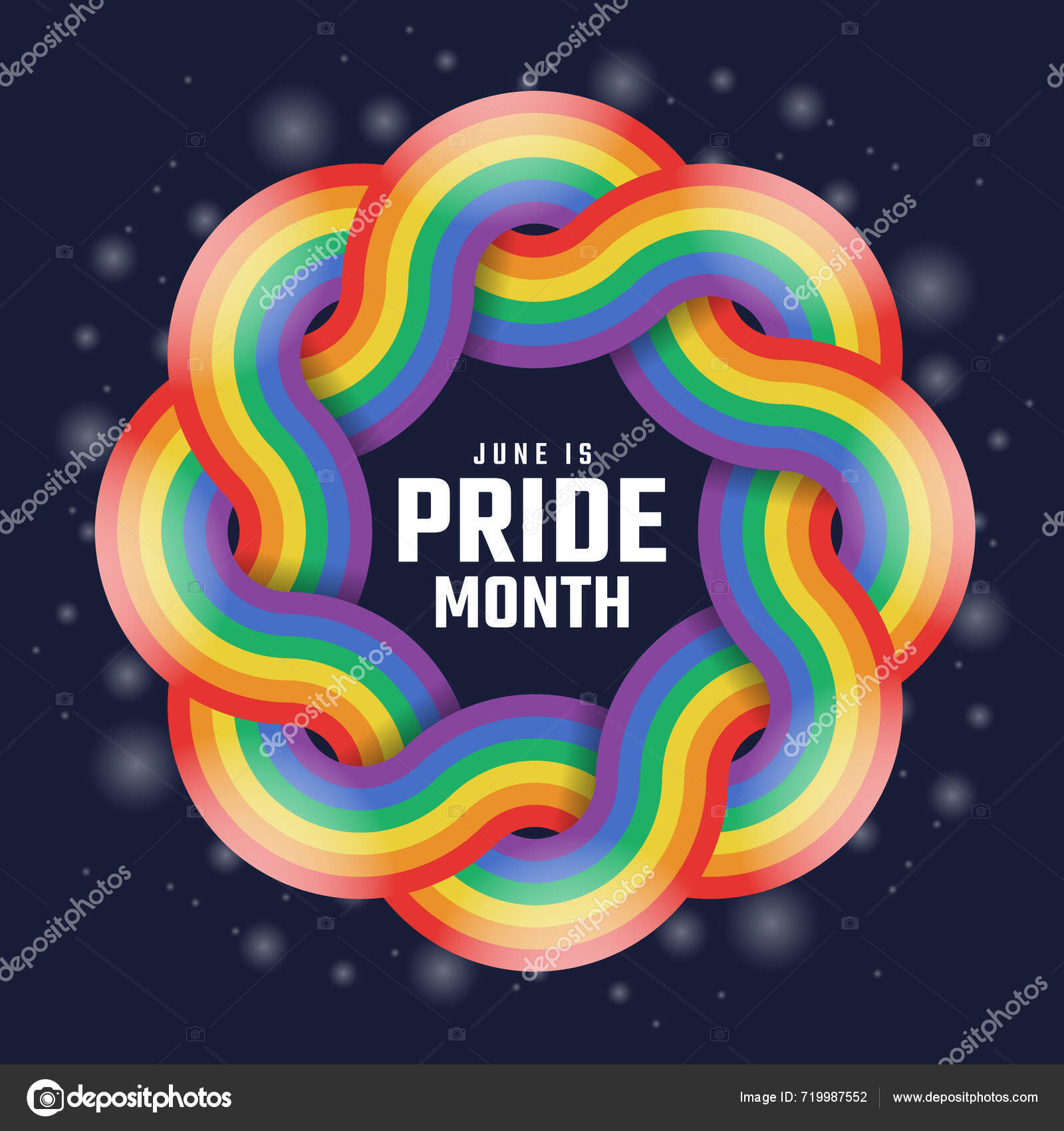 June Pride Month Text Two Long Rainbow Pride Flag Waving Stock Vector ...