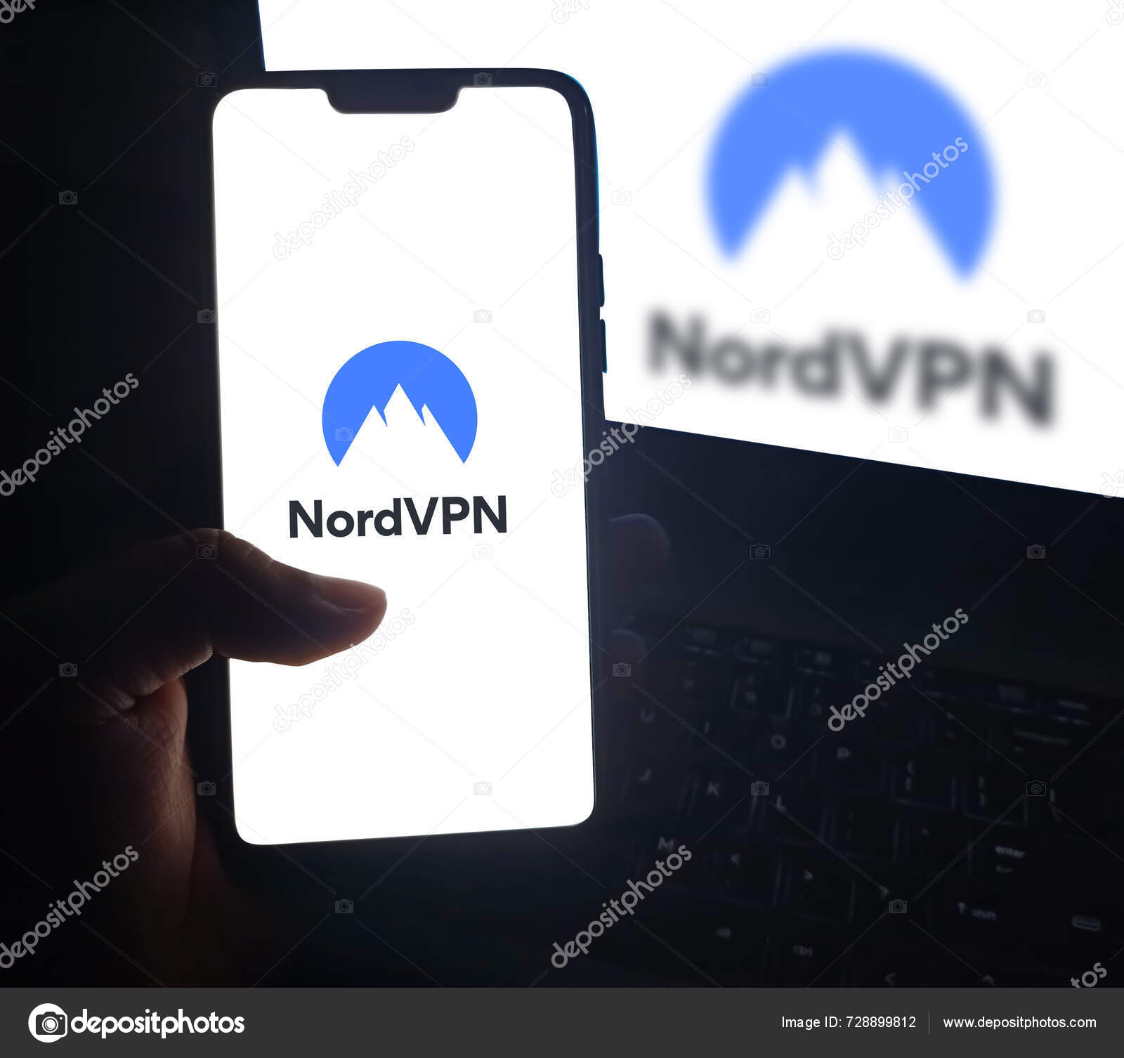 Man Browsing Nordvpn Smartphone Editorial Tech Backdrop — Stock ...