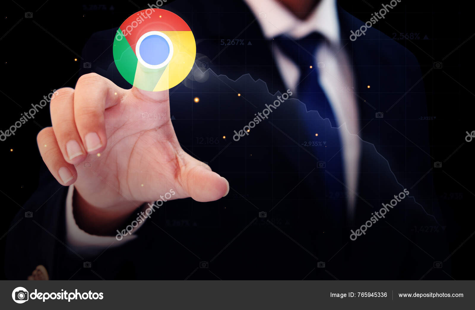 Man Touching Google Chrome Browser Hovering Glowing Light Black ...