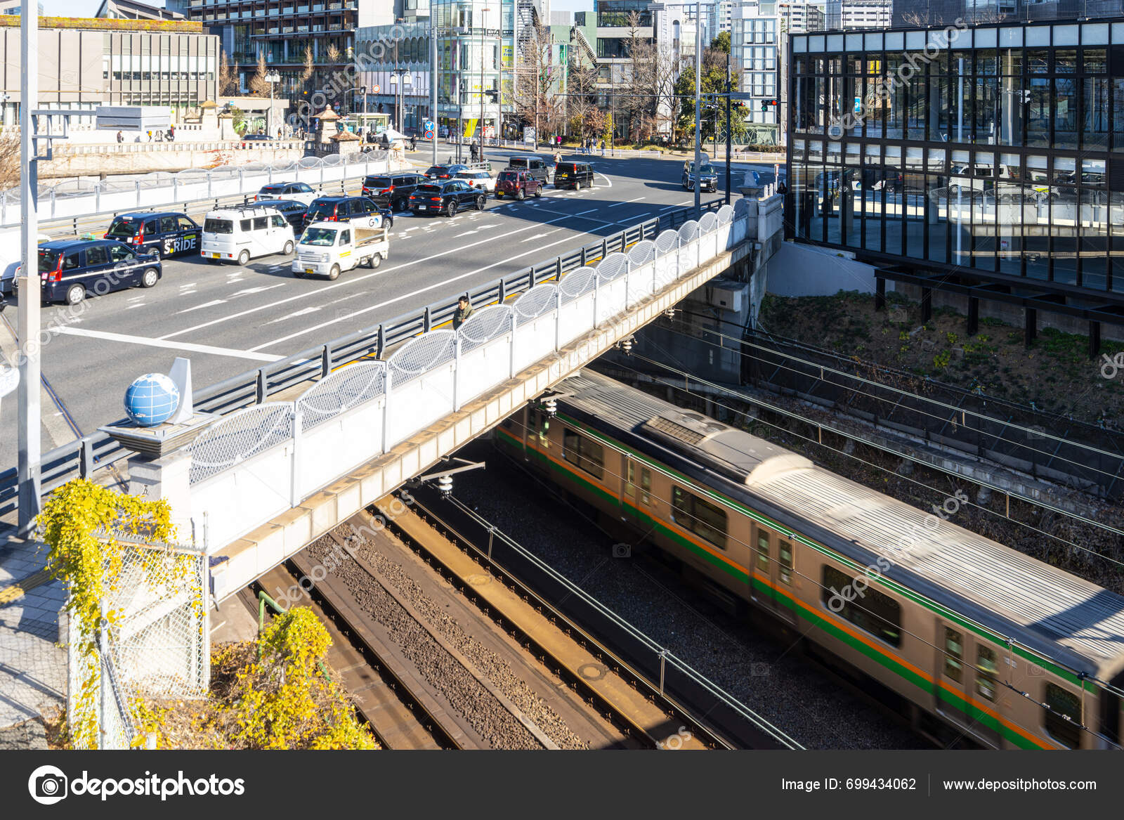 Tokyo Japan January 2024 Train Crosses Underground Railway Section City ...