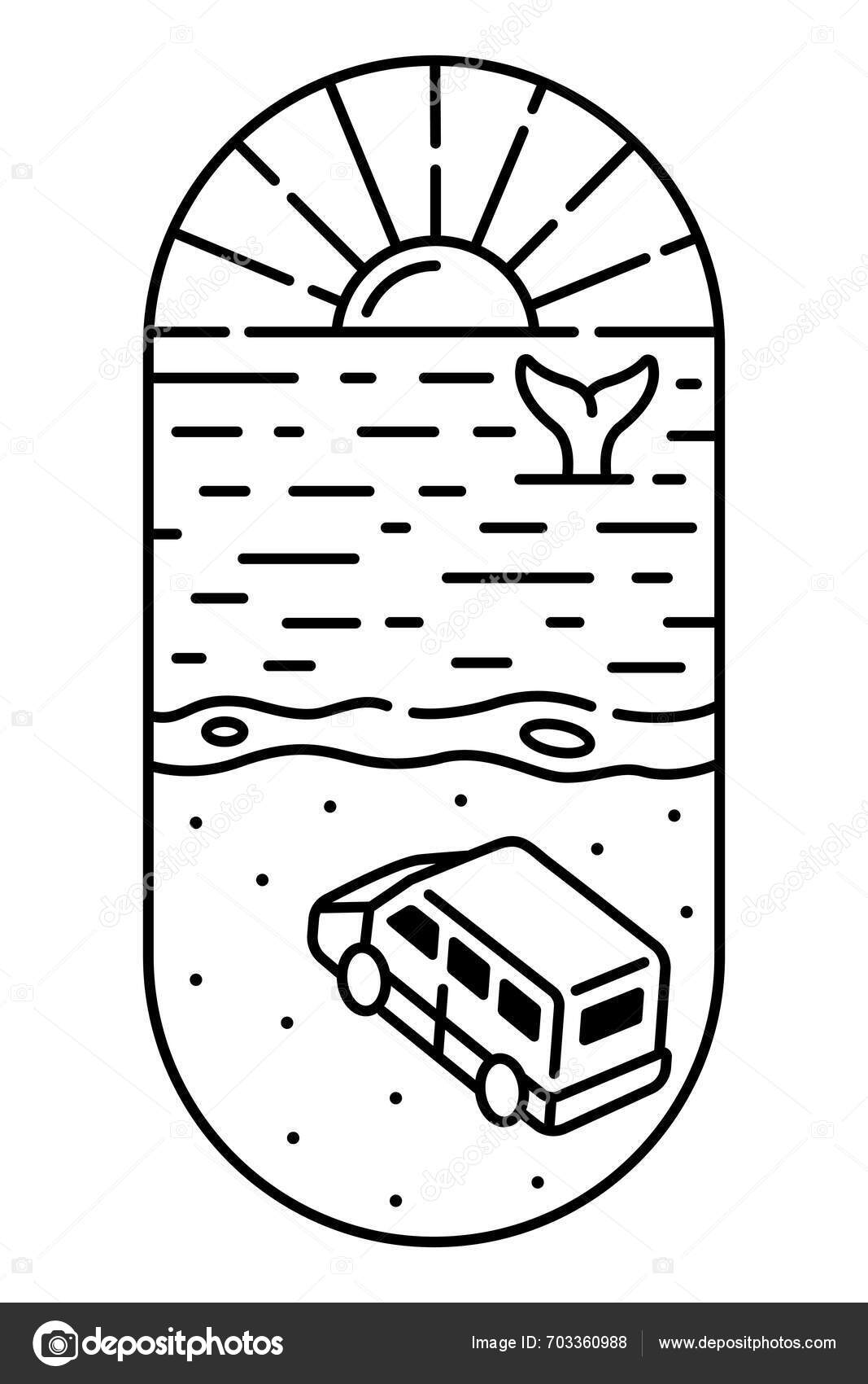 Beautiful Beach Views Line Art Illustration Stock Vector by ...