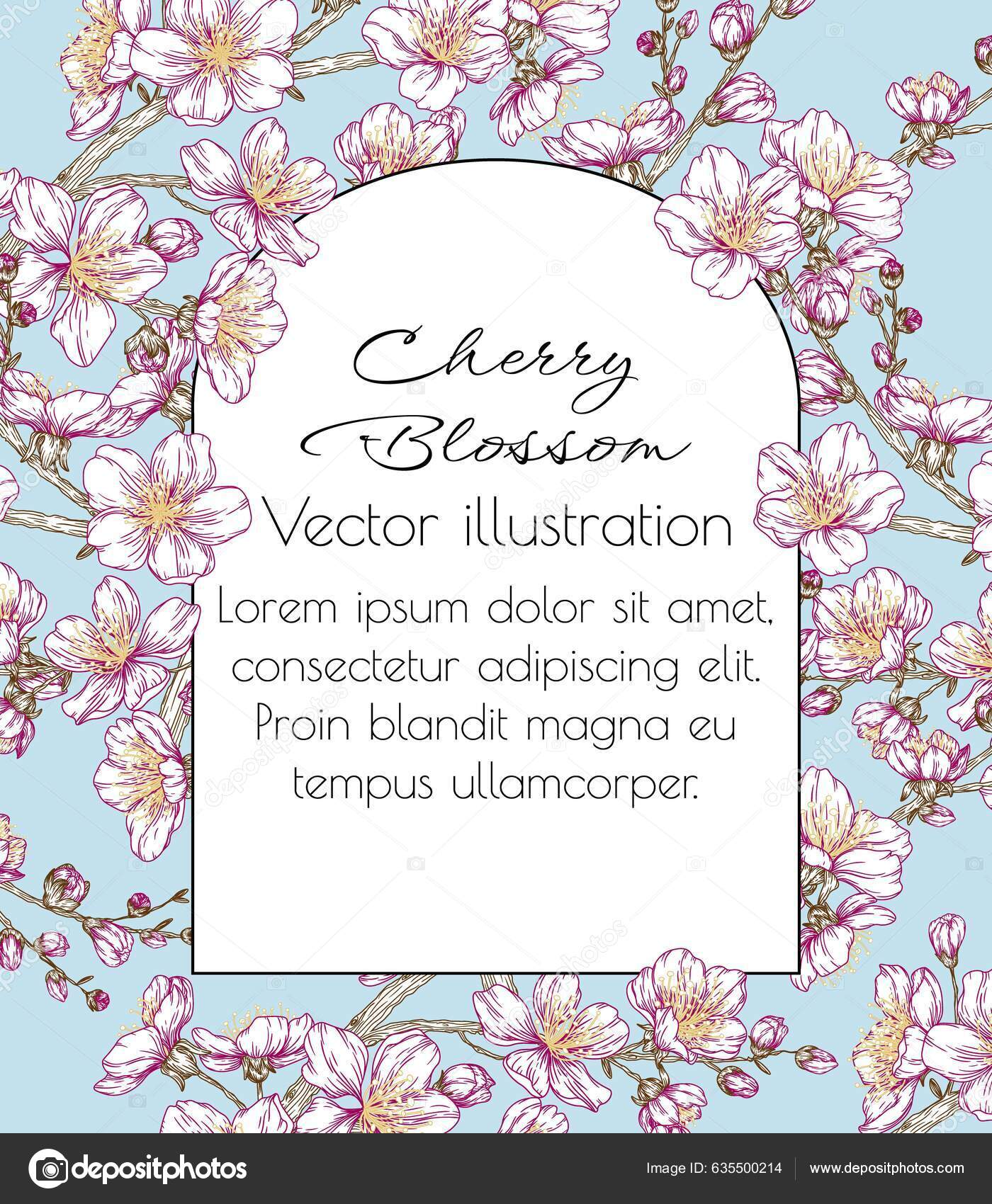 Vector Illustration Banner Template Cherry Blossom Branches Engraving ...