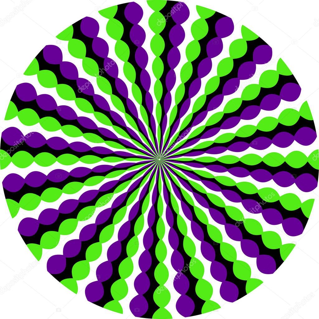 Círculo de ilusión óptica de patrón de rayas de color en movimiento. Plantilla circular para el ...