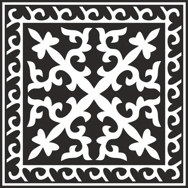 Vector Monochrome Seamless Kazakh National Ornament Ethnic Pattern ...