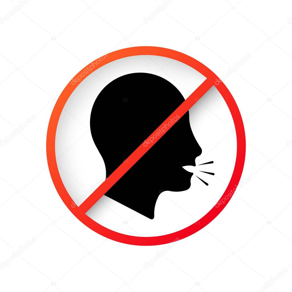 La tos está prohibida. Silueta, negro, círculo de prohibición roja, tos ...