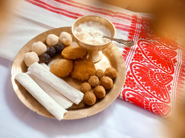 Assamese Traditional Food Items Pitha Laddu Doi Sira Assamese Gamosa ...