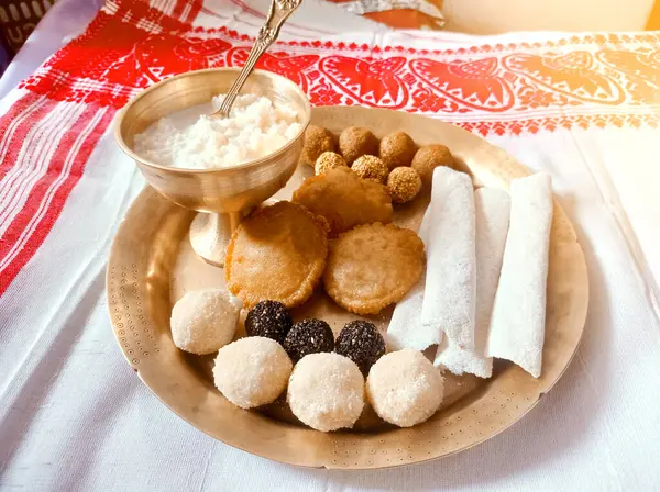 Assamese Traditional Food Items Pitha Laddu Doi Sira Assamese Gamosa ...