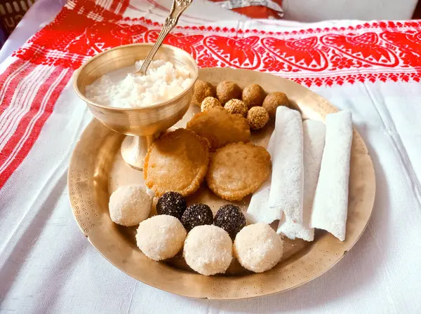 Assamese Traditional Food Items Pitha Laddu Doi Sira Assamese Gamosa ...