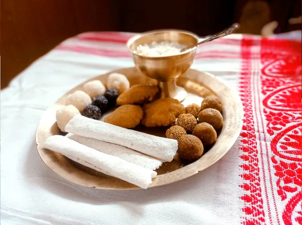 Assamese Traditional Food Items Pitha Laddu Doi Sira Assamese Gamosa ...