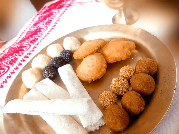 Assamese Traditional Food Items Pitha Laddu Doi Sira Assamese Gamosa ...