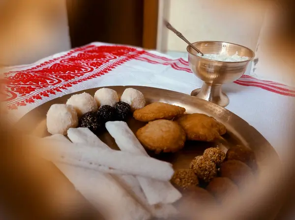 Assamese Traditional Food Items Pitha Laddu Doi Sira Assamese Gamosa ...
