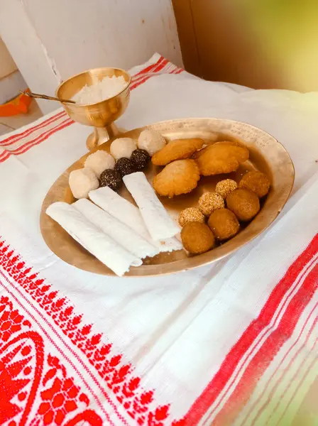 Assamese Traditional Food Items Pitha Laddu Doi Sira Assamese Gamosa ...