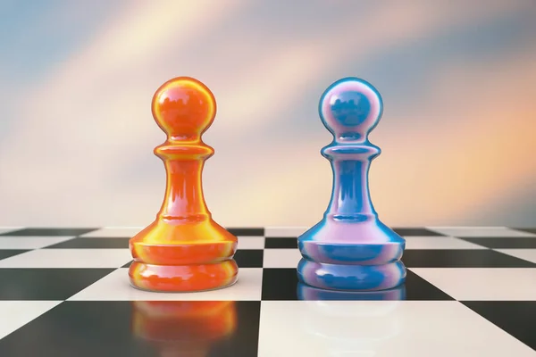 Orange Chess Pawn Chess Board Sky Background Close View Illustration ...