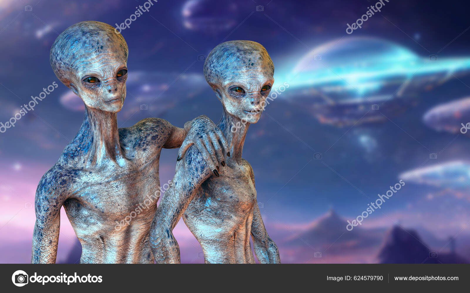 Two Humanoid Aliens Photo Realistic Highly Detailed Skin Texture Space ...