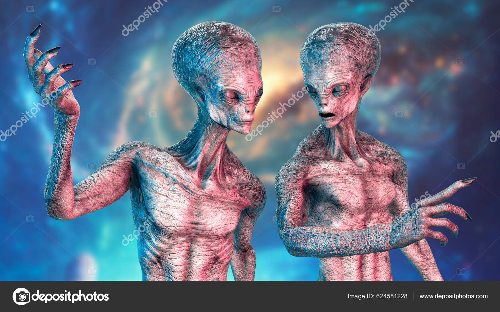 Two Humanoid Aliens Talking Themselves Photo Realistic Highly Detailed ...