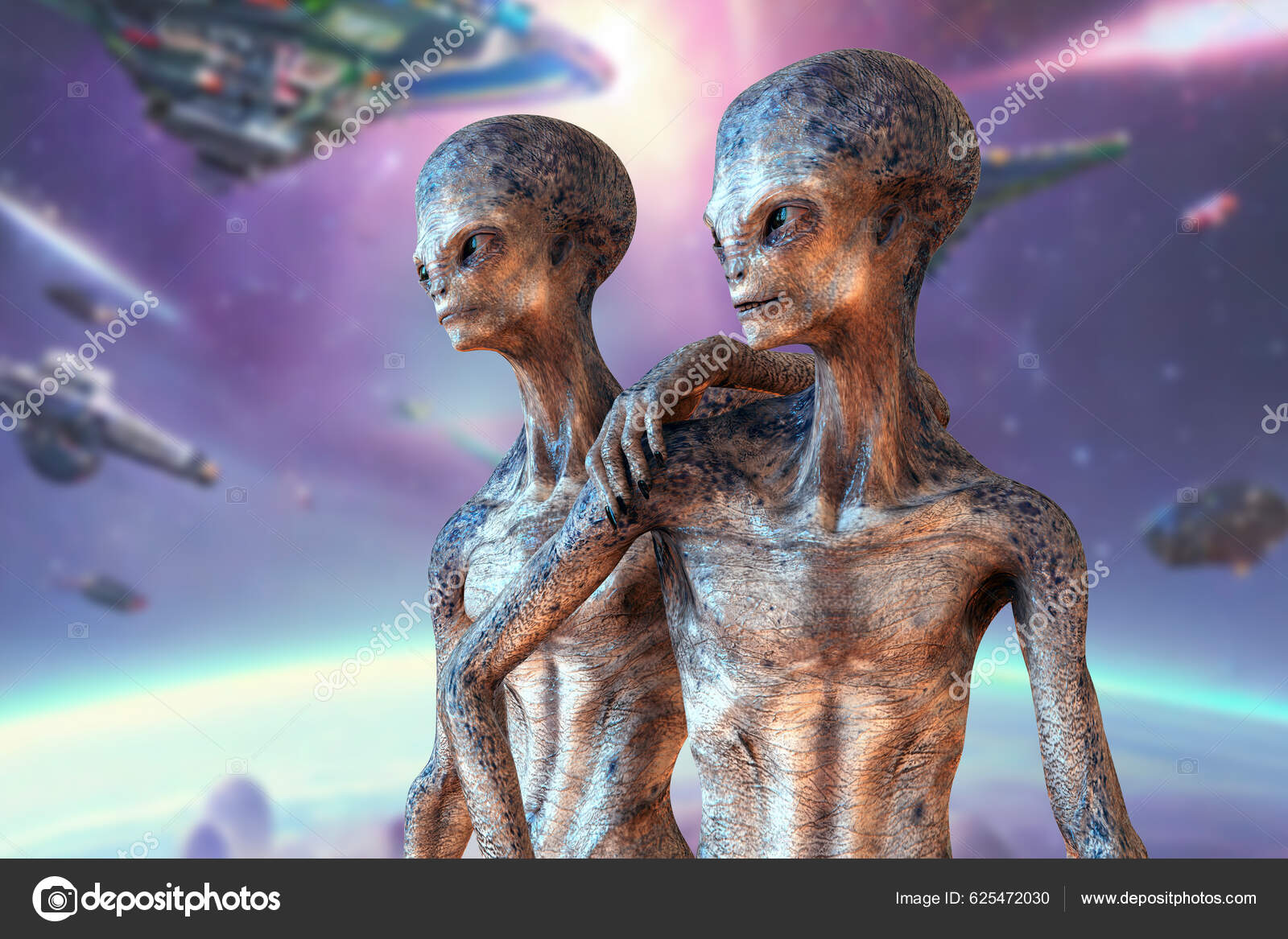 Two Humanoid Aliens Photo Realistic Highly Detailed Skin Texture Space ...