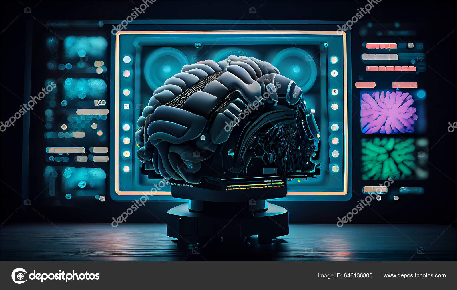 Concept Artificial Intelligence Human Brain Connected Electronic Microcircuits Illustration ...